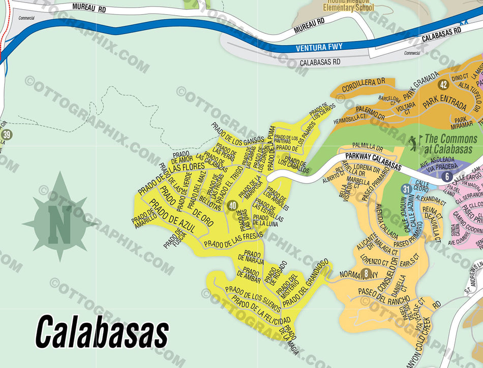 Calabasas Map, Los Angeles County, CA - FILES - PDF and AI, editable ...