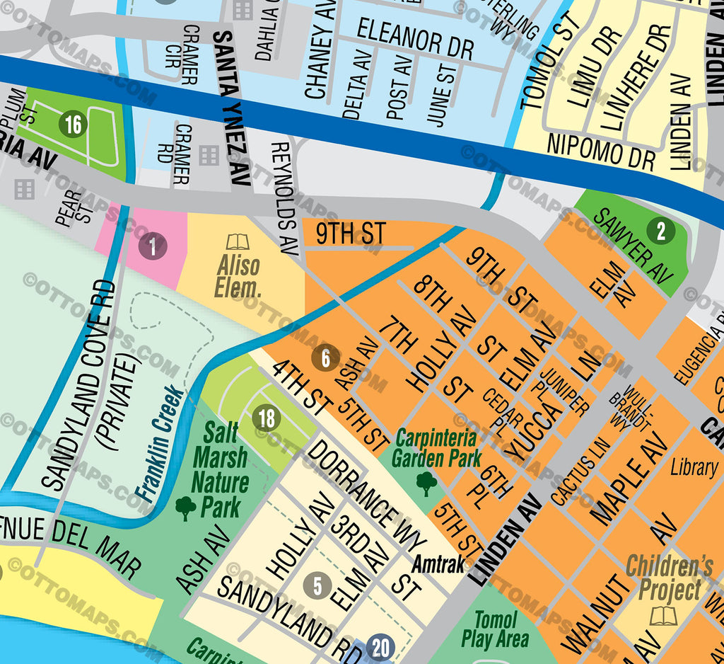 Carpinteria Map, Santa Barbara County, CA - FILES - PDF and AI, editab ...
