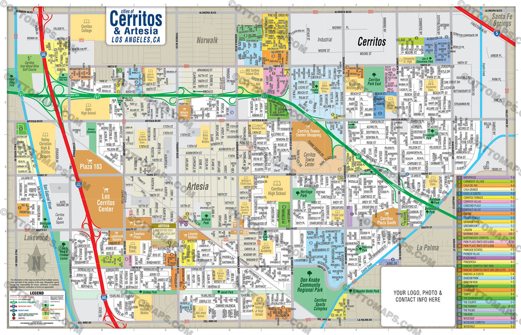 Cerritos Map with Artesia, Los Angeles County, CA - FILES - PDF and AI ...