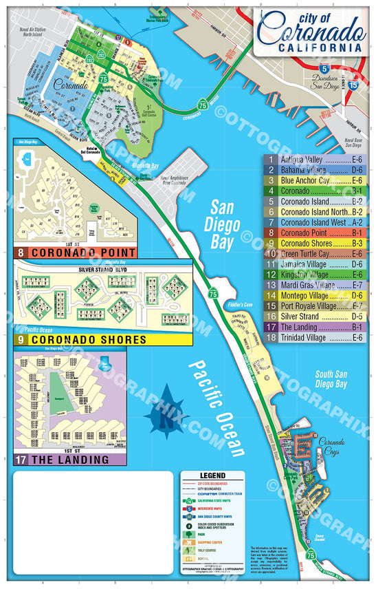 Coronado Map (3 options: Full, North & South), San Diego County, CA ...