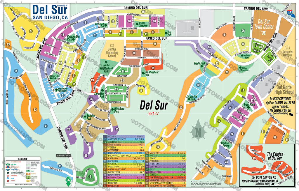 Del Sur Map, San Diego County, CA - FILES - PDF and AI, editable, vect ...