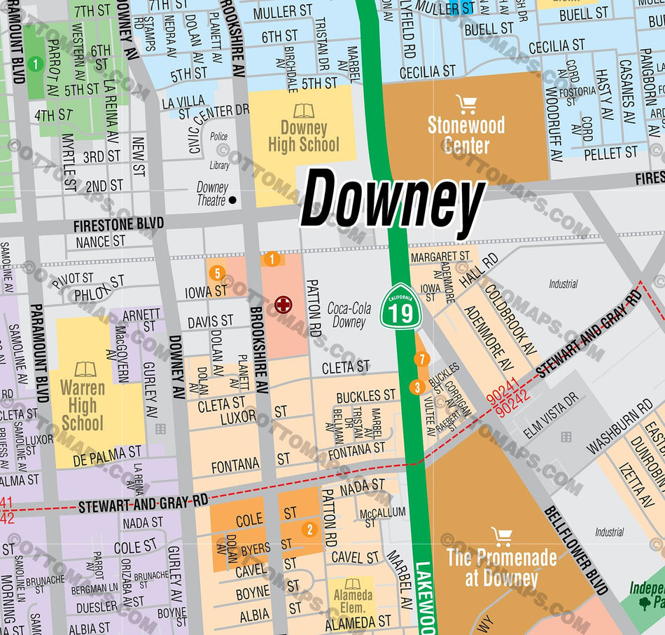 Downey Map - Los Angeles County, CA – Otto Maps