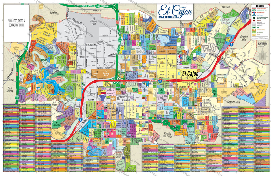 El Cajon Map (3 versions: Full, East & West), San Diego County, CA - F ...