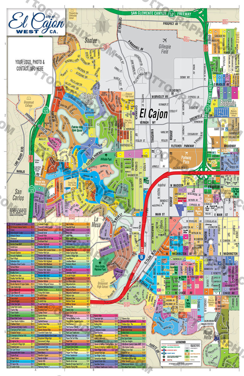El Cajon Map (3 versions: Full, East & West), San Diego County, CA ...