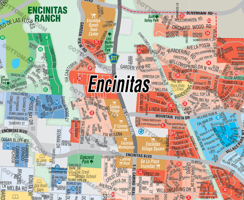 Encinitas Map - San Diego County, CA - FILES - PDF and AI, editable, v – Otto Maps