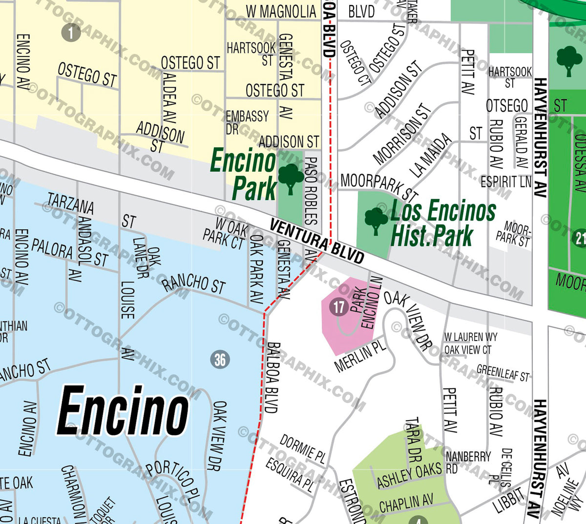 Encino Map, Los Angeles County, CA – Otto Maps