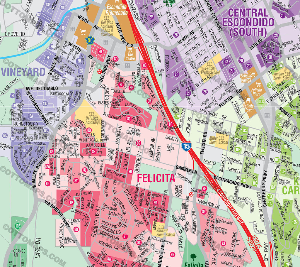 Escondido Map, San Diego County, CA - FILES - PDF and AI, editable, ve ...