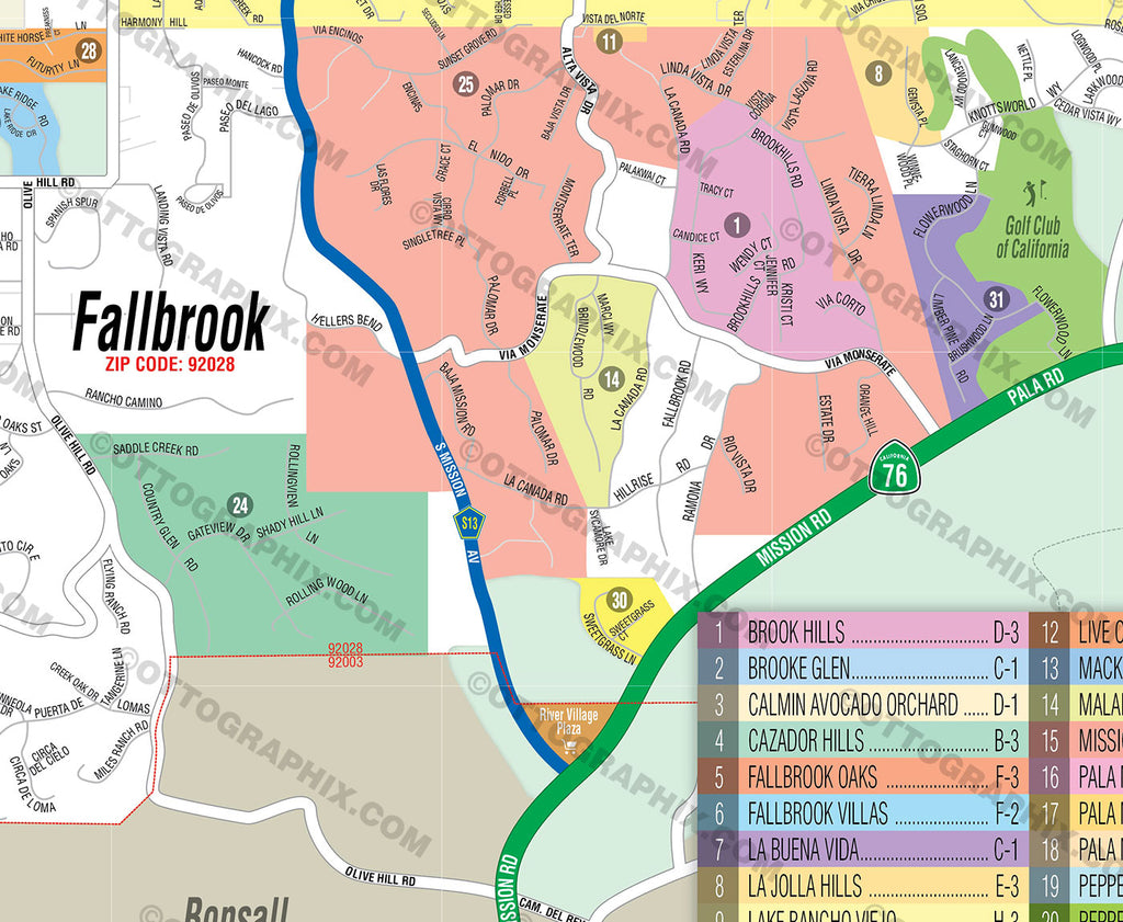 Fallbrook Map SOUTH, San Diego County, CA - FILES - PDF and AI, editab ...
