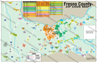 Fresno County Zip Code Map - California - FILES - PDF and AI, editable ...