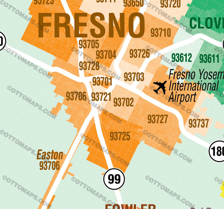 Fresno County Zip Code Map - California - FILES - PDF and AI, editable ...