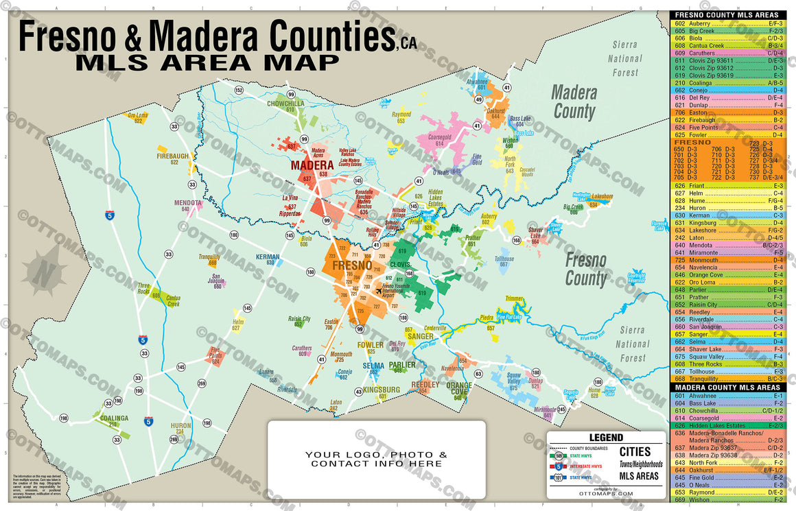 Fresno and Madera Counties MLS Area Map - California – Otto Maps