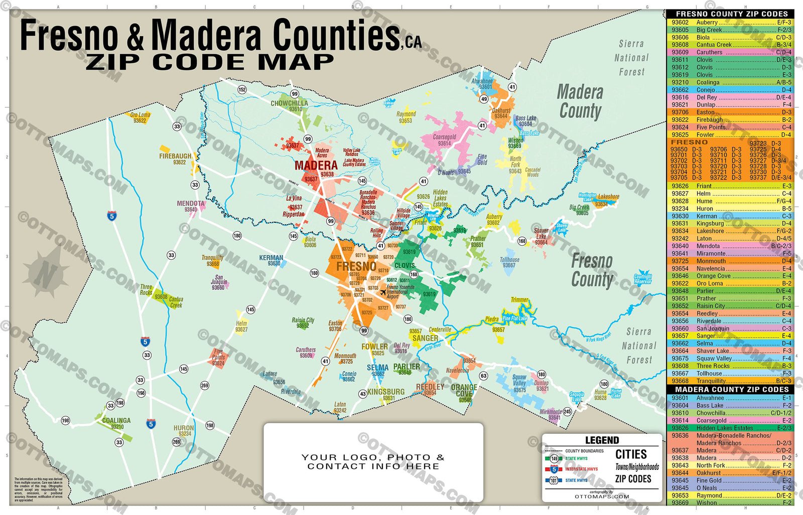 Madera and Fresno Counties Zip Code Map - California - FILES - PDF and ...