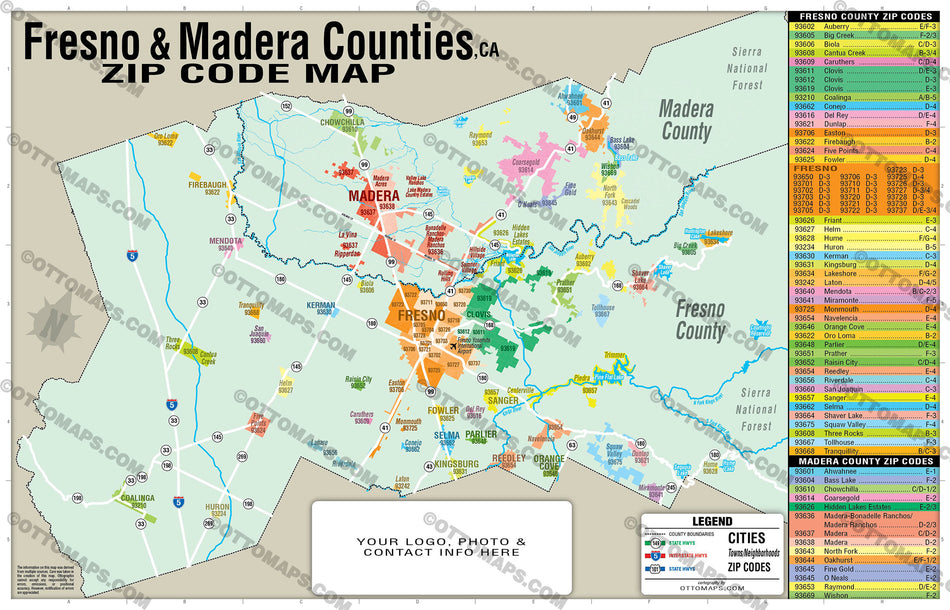 Madera and Fresno Counties Zip Code Map - California - FILES - PDF and ...