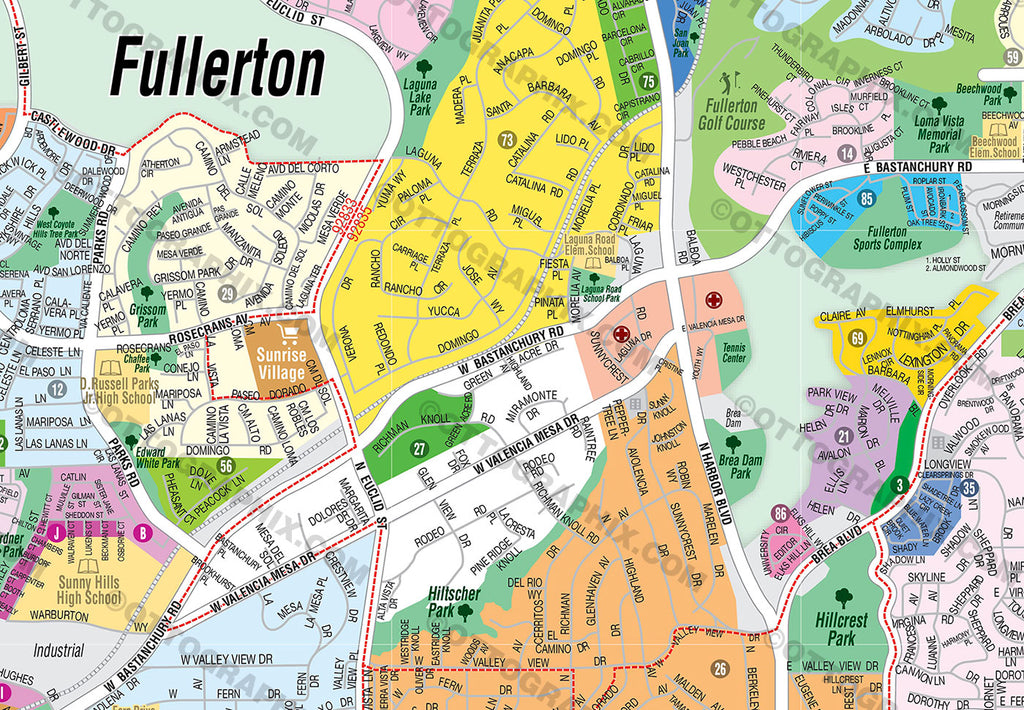 Fullerton Map, Orange County, CA - FILES - PDF and AI, editable, vecto ...