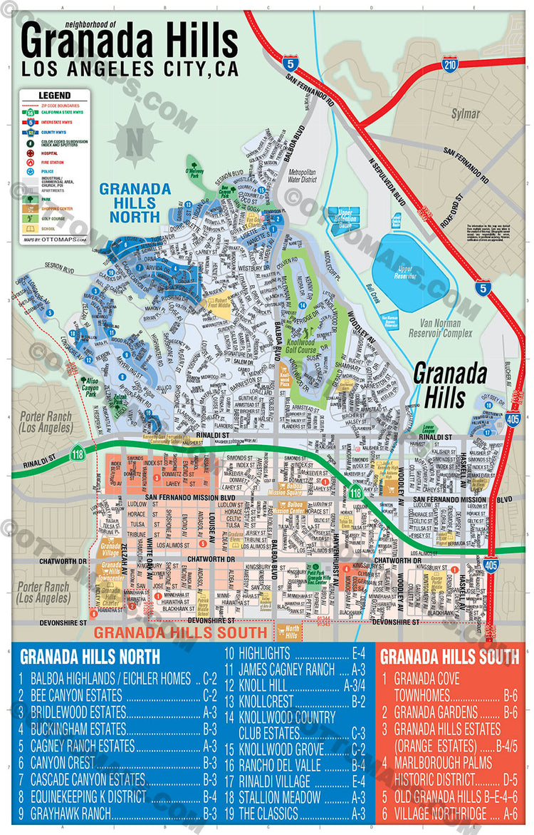 Granada Hills Map, Los Angeles, CA - FILES - PDF and AI, editable, vec ...