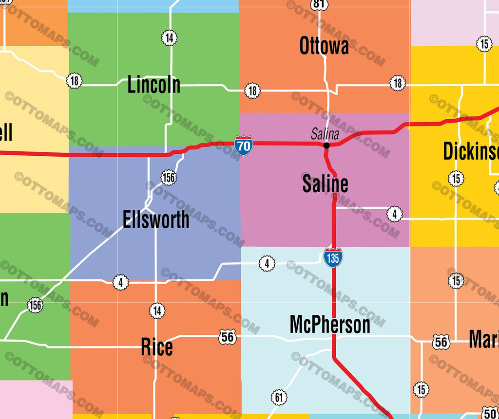 Kansas State Map - County Boundaries - FILES - PDF and AI, editable, v ...