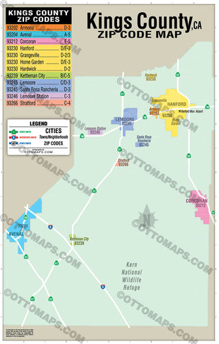 Kings County Zip Code Map - California - FILES - PDF and AI, editable ...