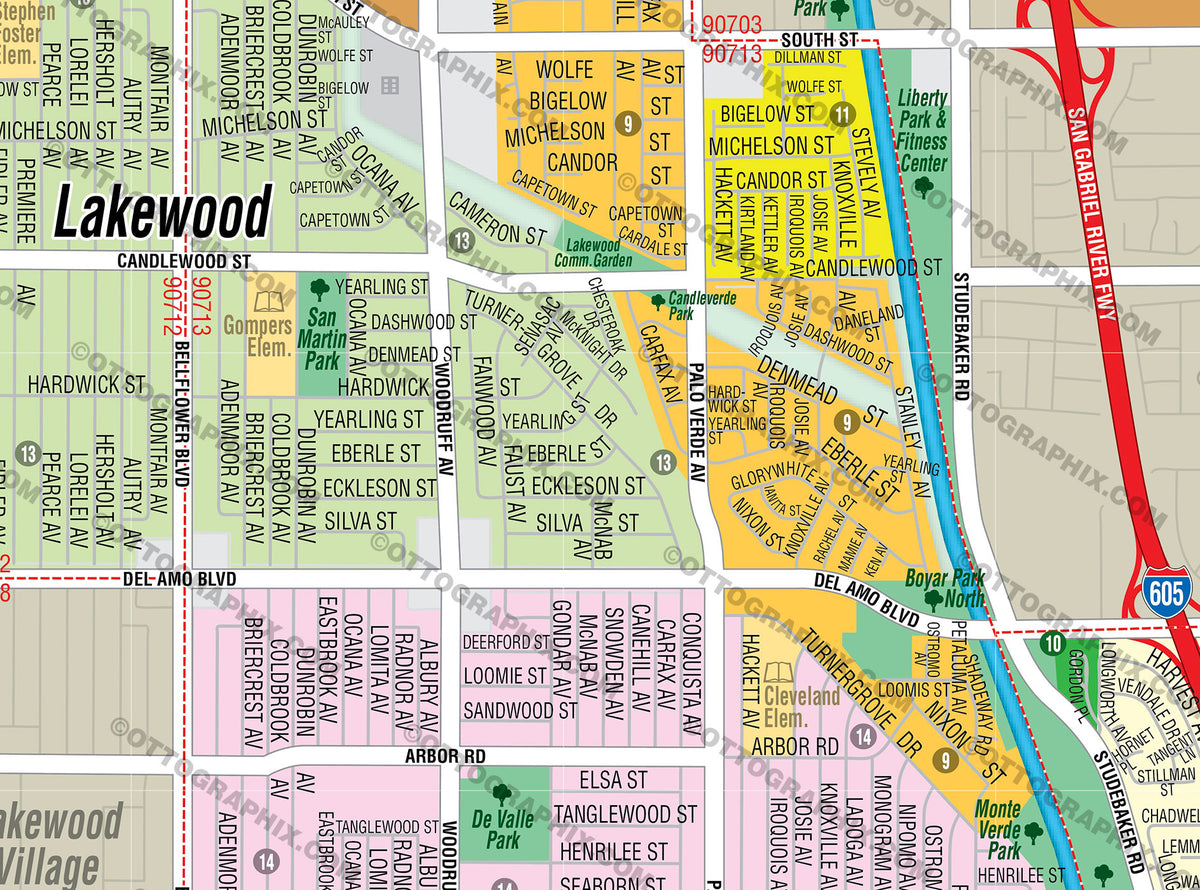 Lakewood Map, Los Angeles County, CA – Otto Maps