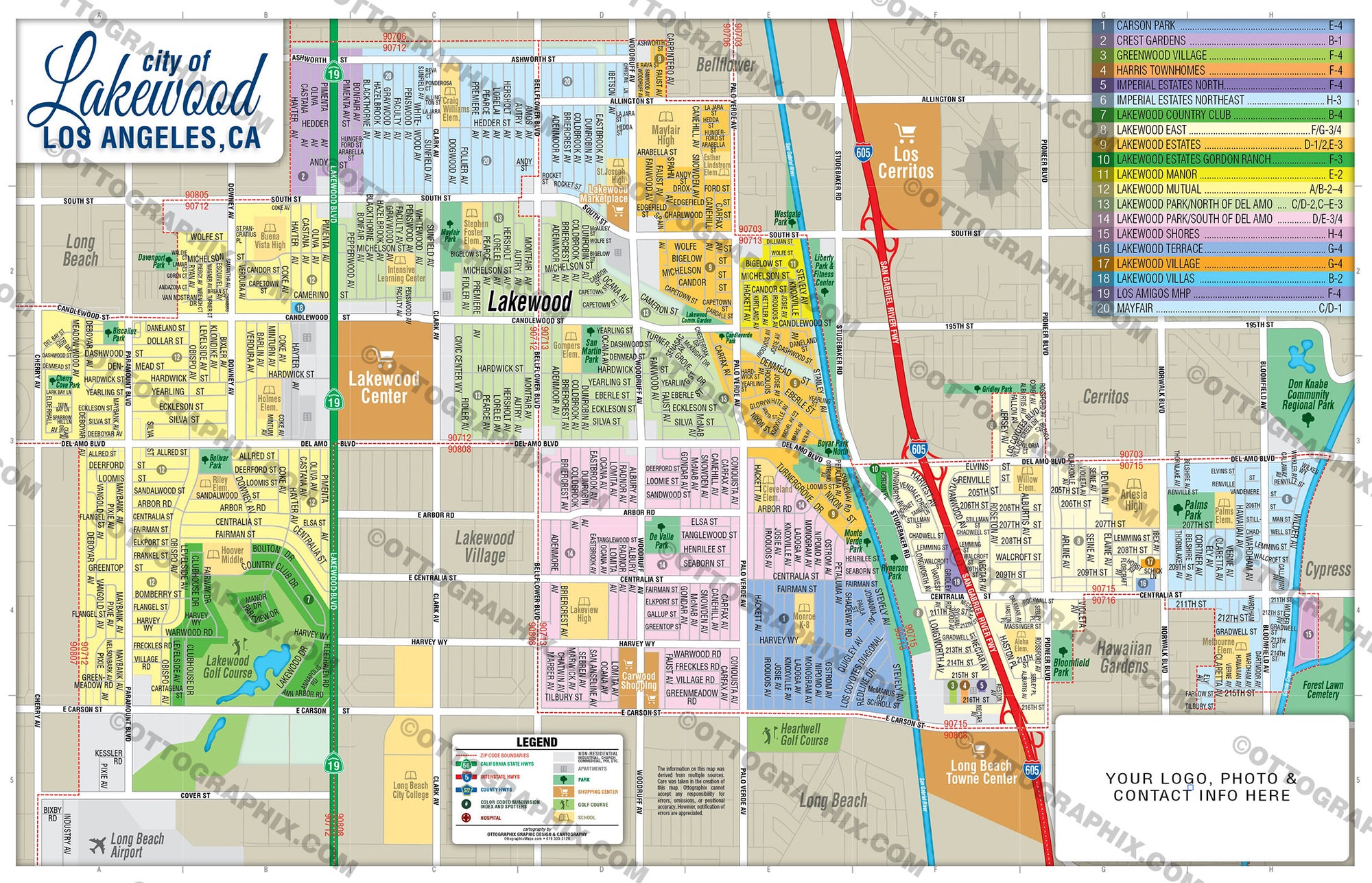 Lakewood Map, Los Angeles County, CA - FILES - PDF and AI, editable, v ...