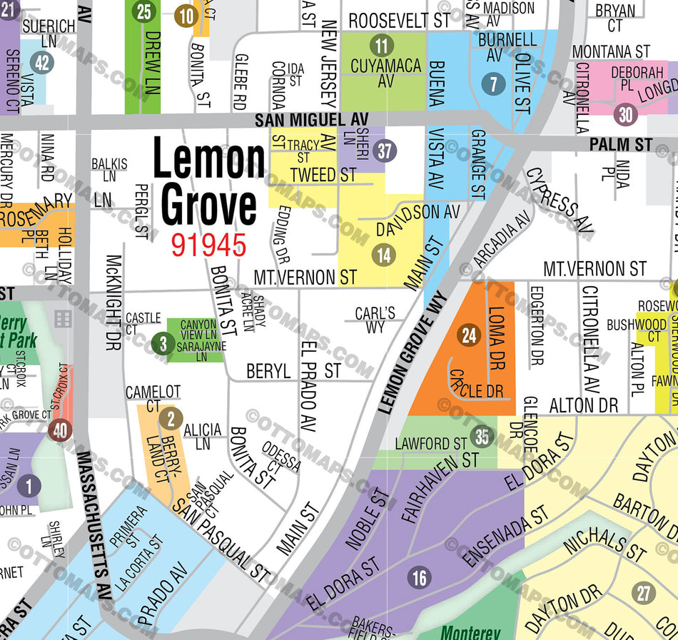 Lemon Grove Map, San Diego County, CA - FILES - PDF and AI, editable ...