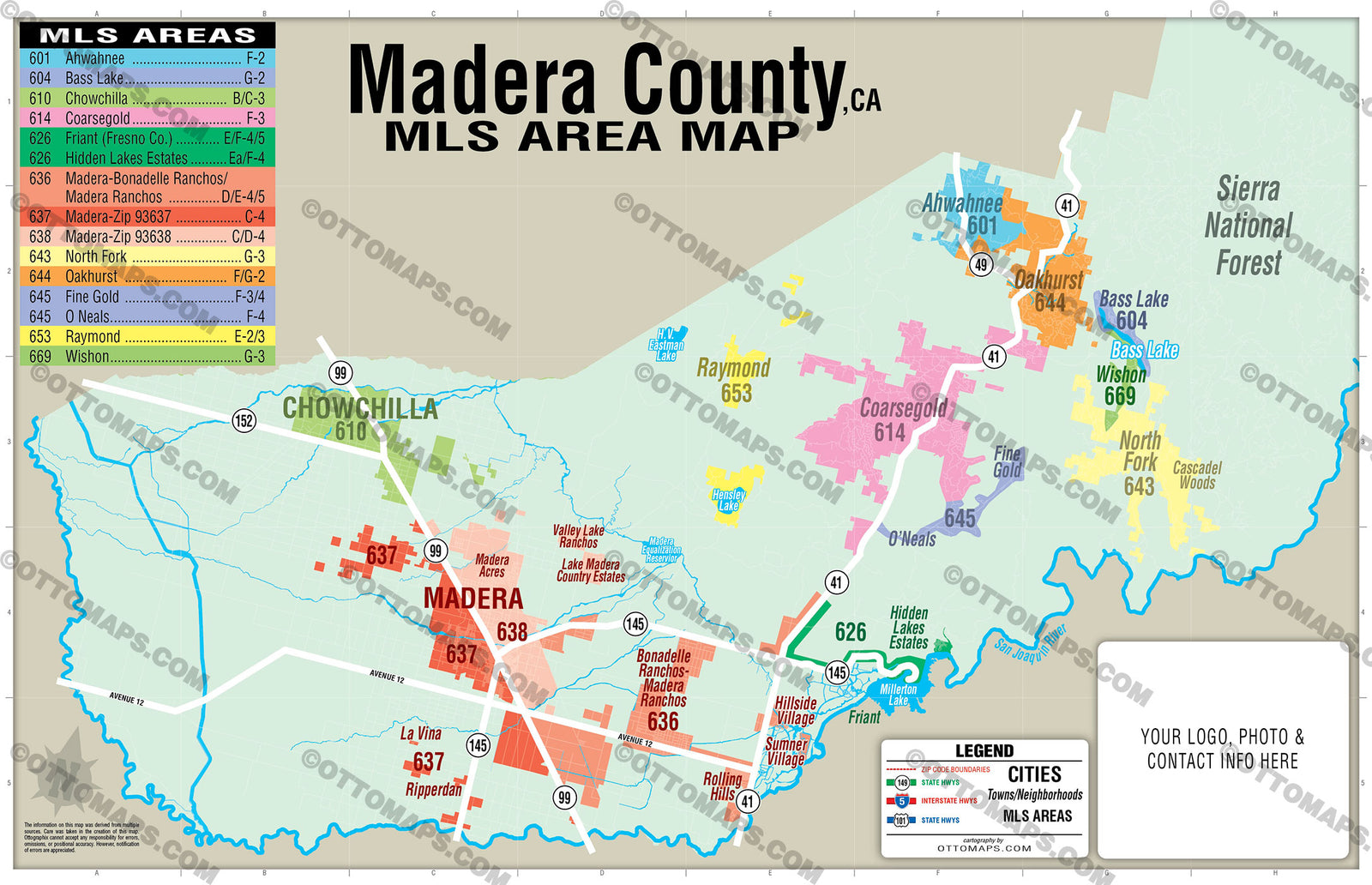 Madera County MLS Area Map - California - FILES - PDF and AI, editable ...