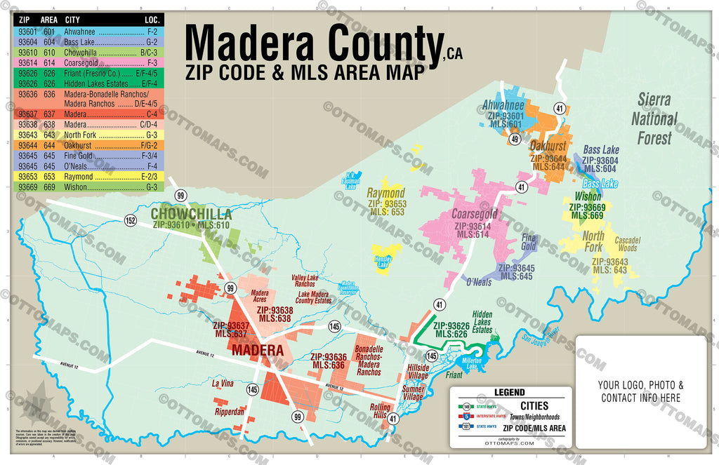 Madera County Combo Map - Zip Codes and MLS Areas - FILES - PDF and AI – Otto Maps