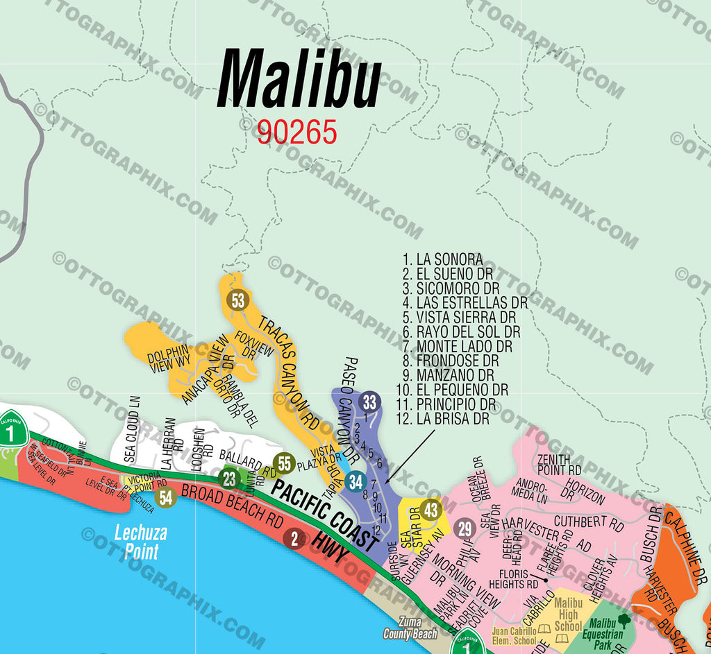 Malibu Map - WEST, Los Angeles County, CA - FILES - PDF and AI, editab ...