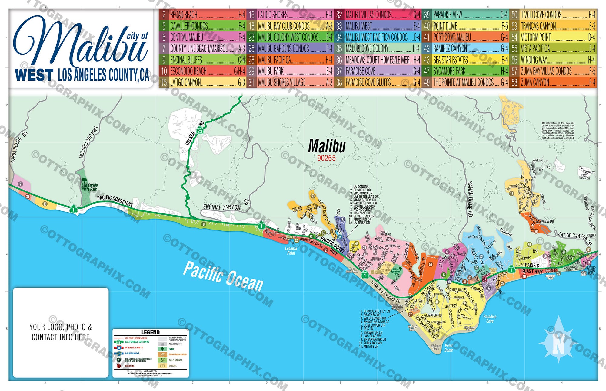 Malibu Map - WEST, Los Angeles County, CA - FILES - PDF and AI, editab ...