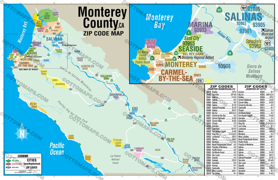 Monterey County Zip Code Map - California - FILES - PDF and AI, editab ...