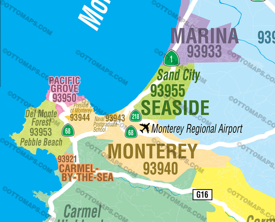 Monterey County Zip Code Map - California - FILES - PDF and AI, editab ...