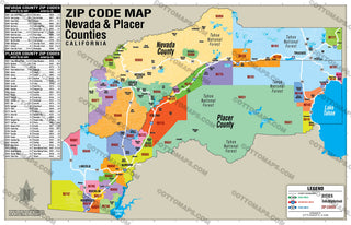 Nevada County and Placer County Zip Code Map - FILES - PDF and AI, edi ...