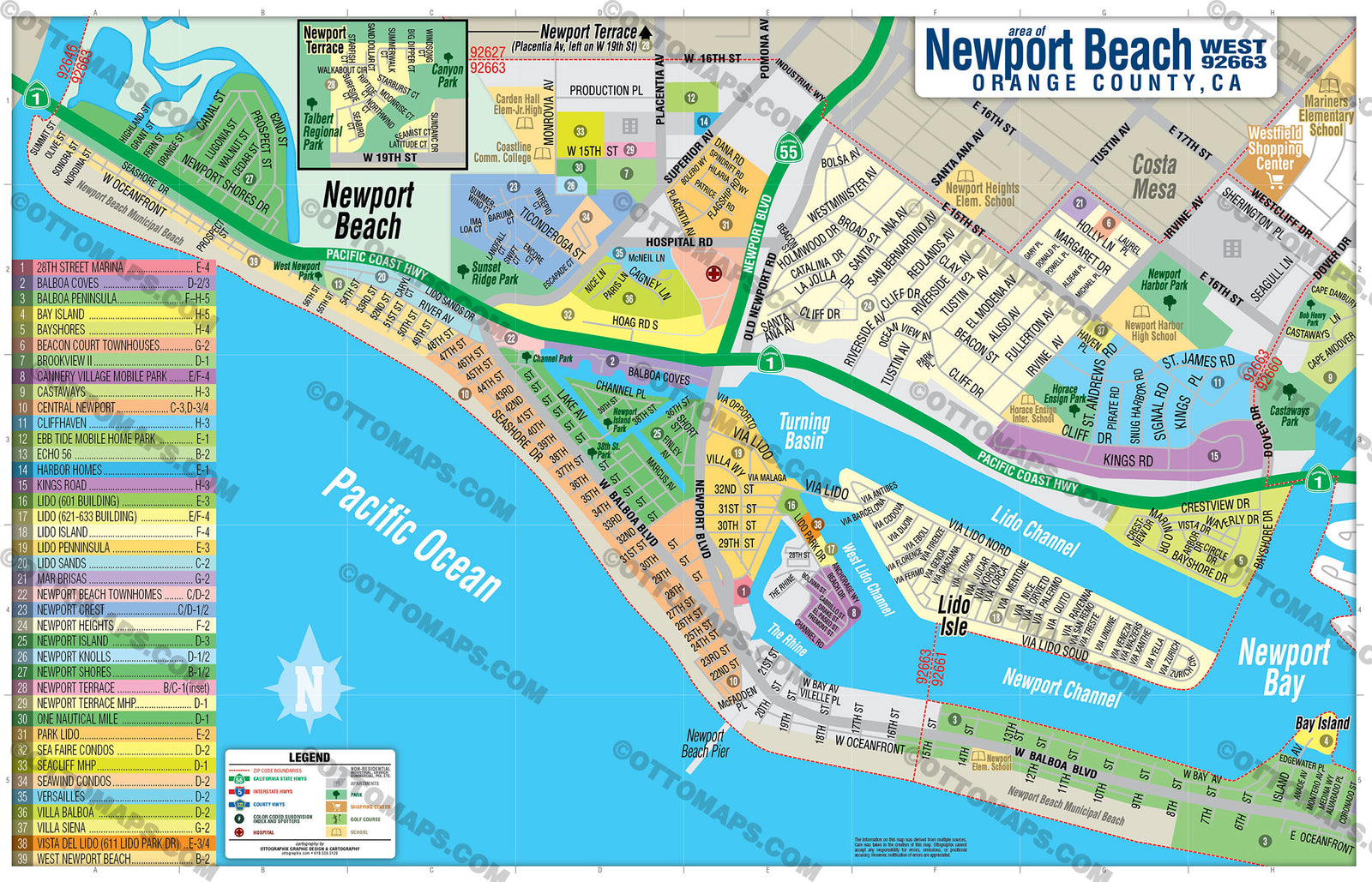 Newport Beach West Map, Orange County, CA - FILES - PDF and AI, editab ...