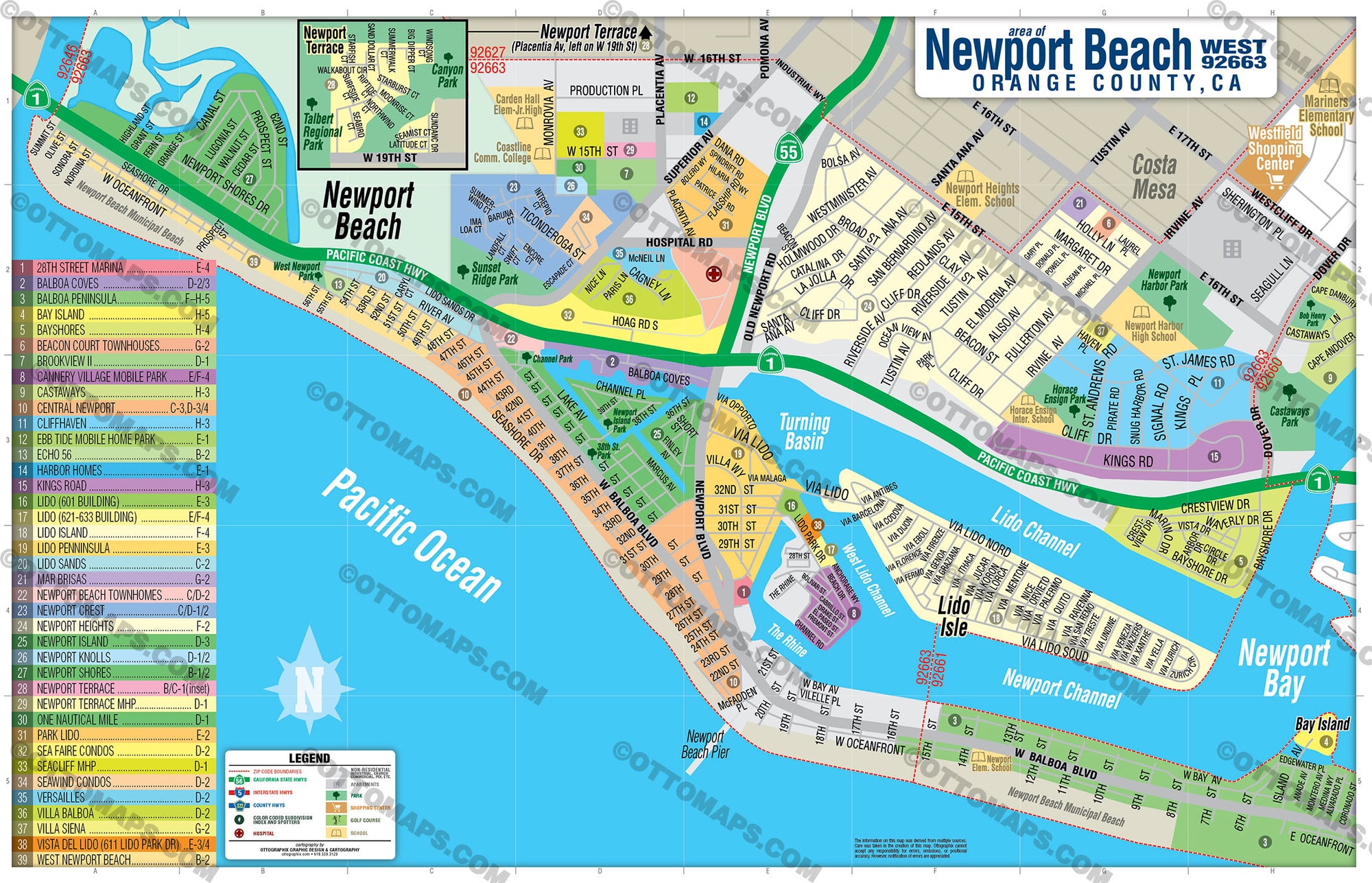 Newport Beach West Map, Orange County, CA - FILES - PDF and AI, editab ...