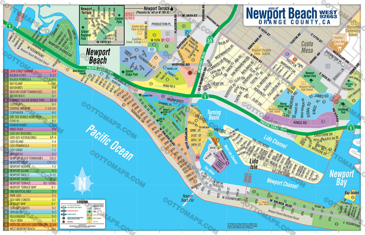 Newport Beach West Map, Orange County, CA - FILES - PDF and AI, editab ...