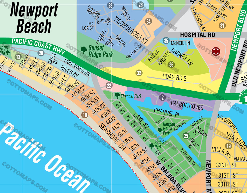 Newport Beach West Map, Orange County, CA - FILES - PDF and AI, editab ...