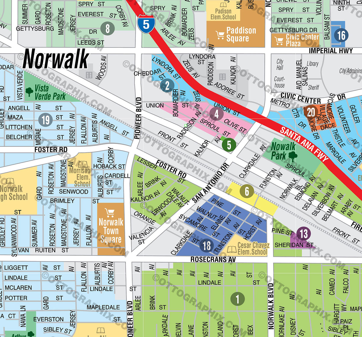 Norwalk Map, Los Angeles County, CA - FILES - PDF and AI, editable, ve ...
