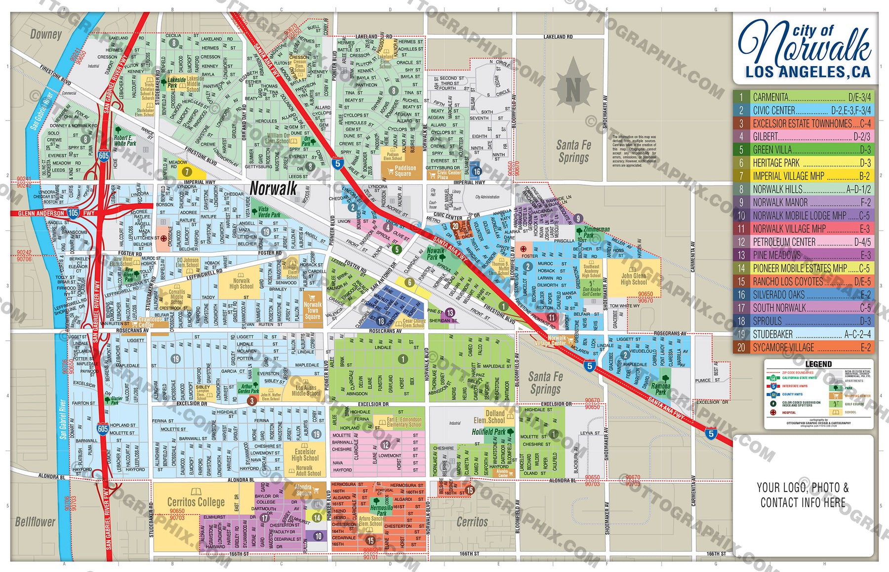 Norwalk Map, Los Angeles County, CA - FILES - PDF and AI, editable, ve ...