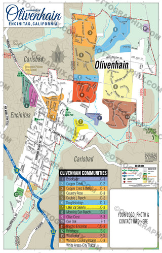Olivenhain Map, San Diego County, CA - FILES - PDF and AI, editable, v ...