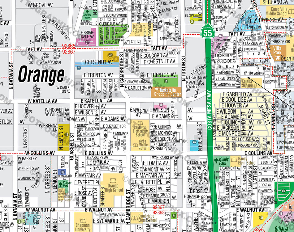Orange Map, City of Orange, Orange County, CA - FILES - PDF and AI, ed ...