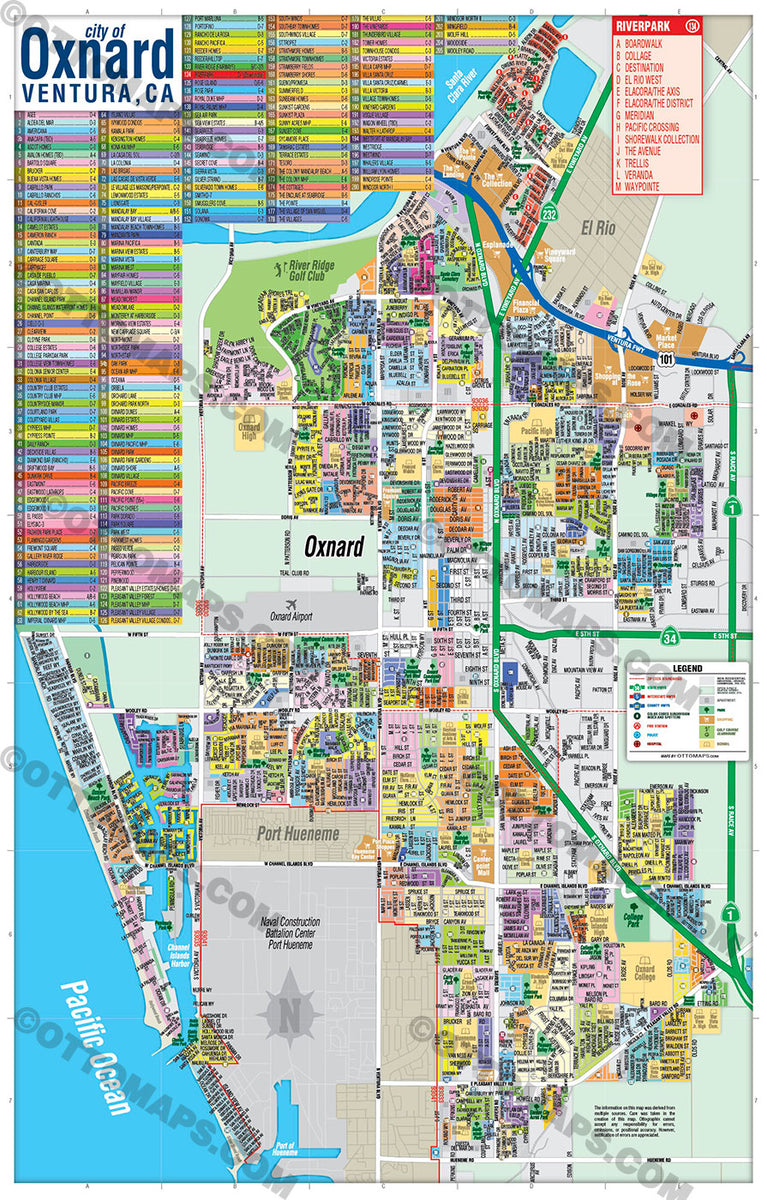 Oxnard Map, Ventura County, CA - FILES - PDF and AI, editable, layered ...