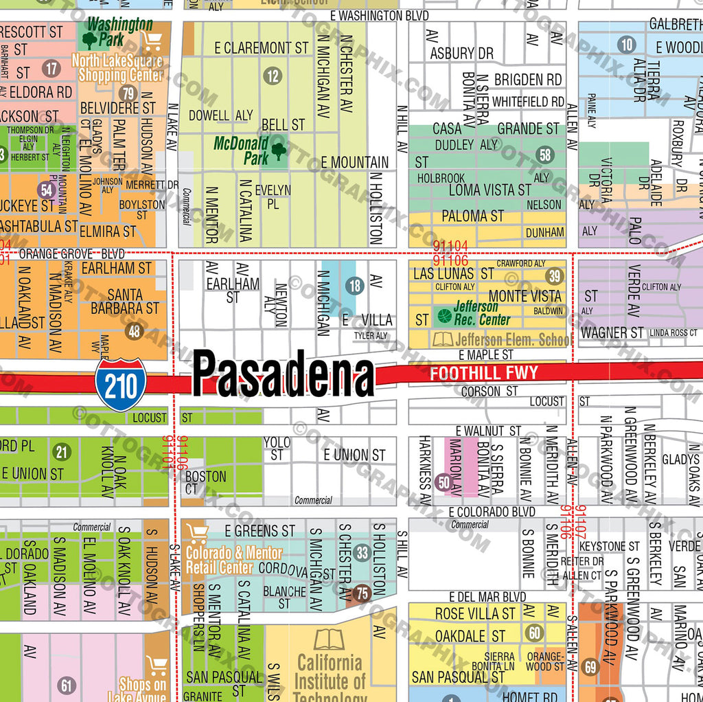 Pasadena Map, Los Angeles County, CA - FILES - PDF and AI, editable, v ...