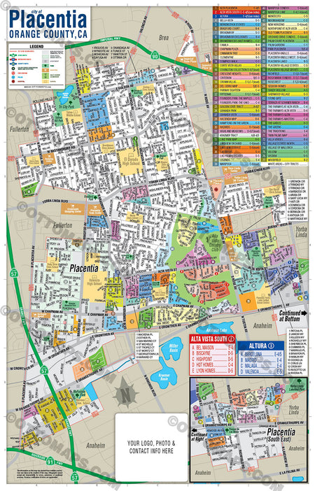 Placentia Map, Orange County, CA - FILES - PDF and AI, editable, vecto ...