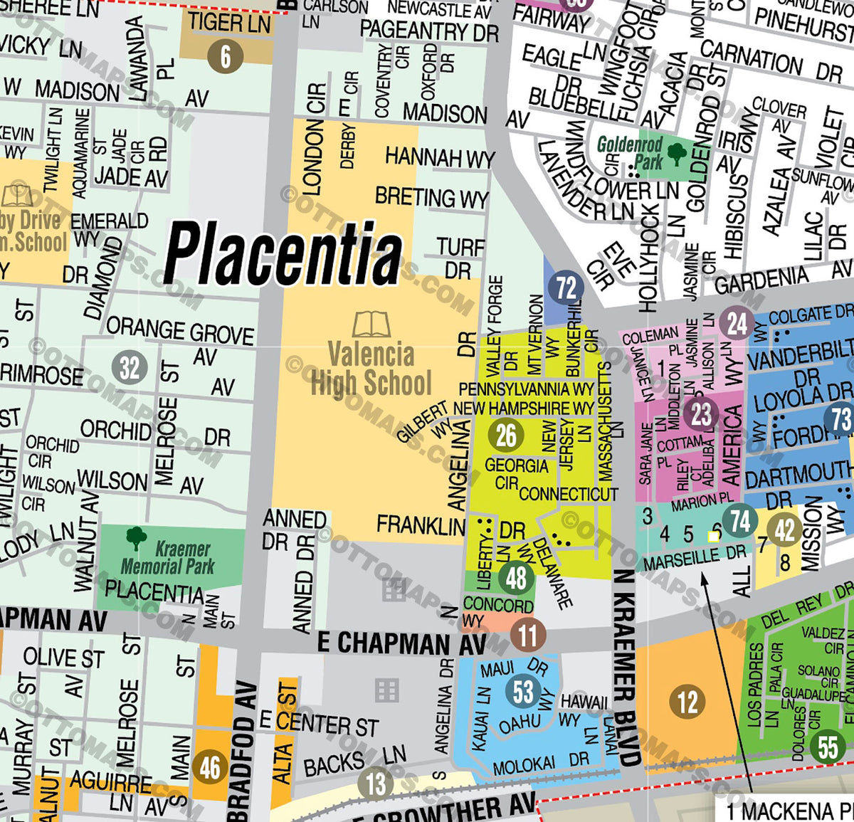 Placentia Map, Orange County, CA – Otto Maps