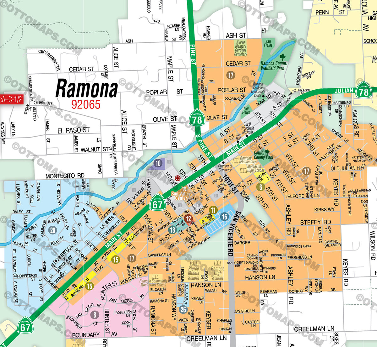 Ramona Map with San Diego Country Estates, San Diego County, CA - FILE ...