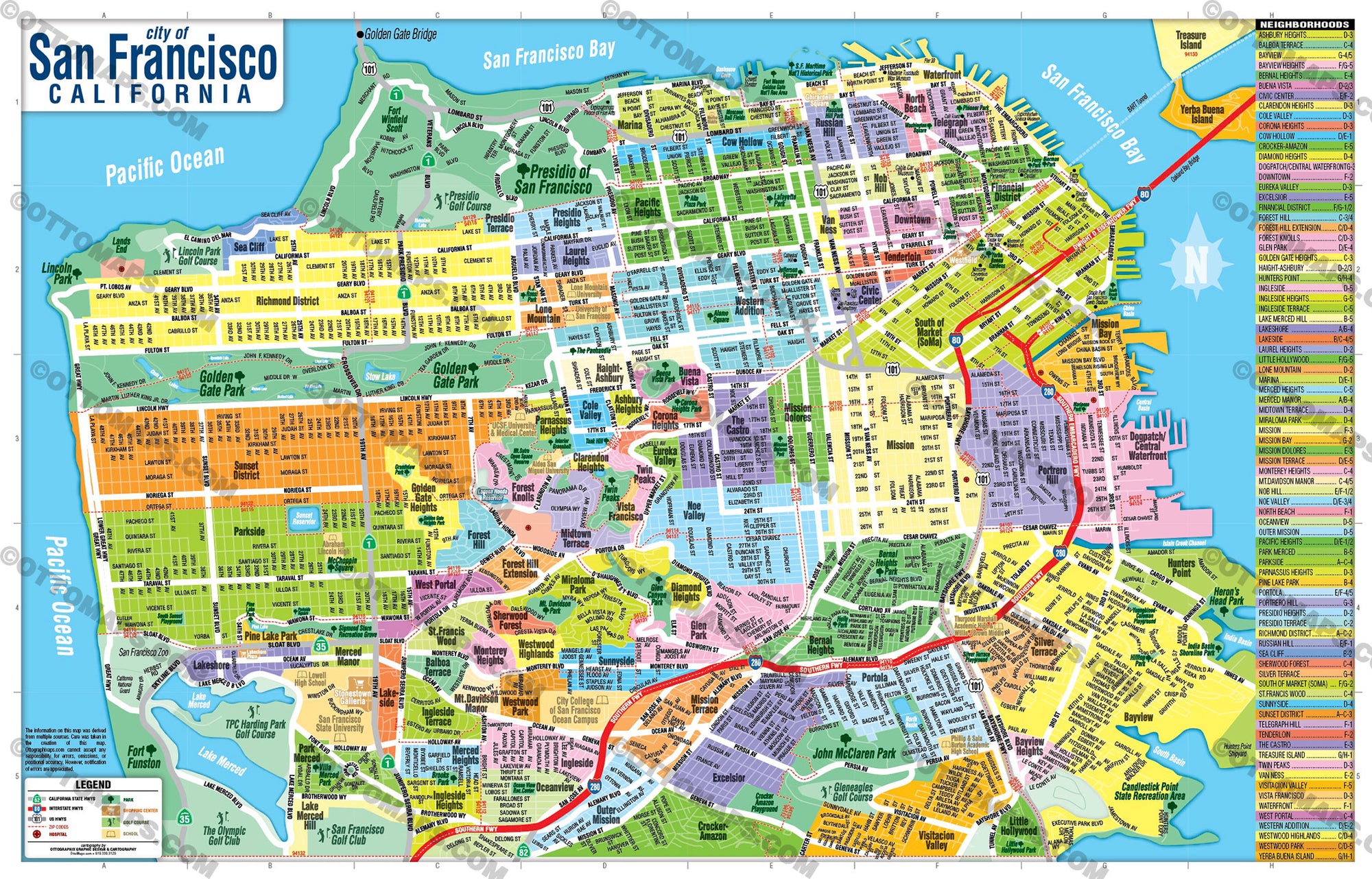 San Francisco Map with Neighborhood Boundaries - FILES - PDF and AI, e ...