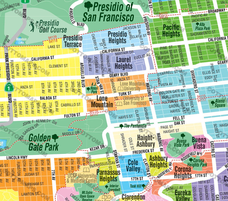 San Francisco Map with Neighborhood Boundaries - FILES - PDF and AI, e ...