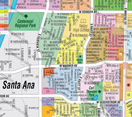 Santa Ana Map SOUTH, Orange County, CA - FILES - PDF and AI, editable ...