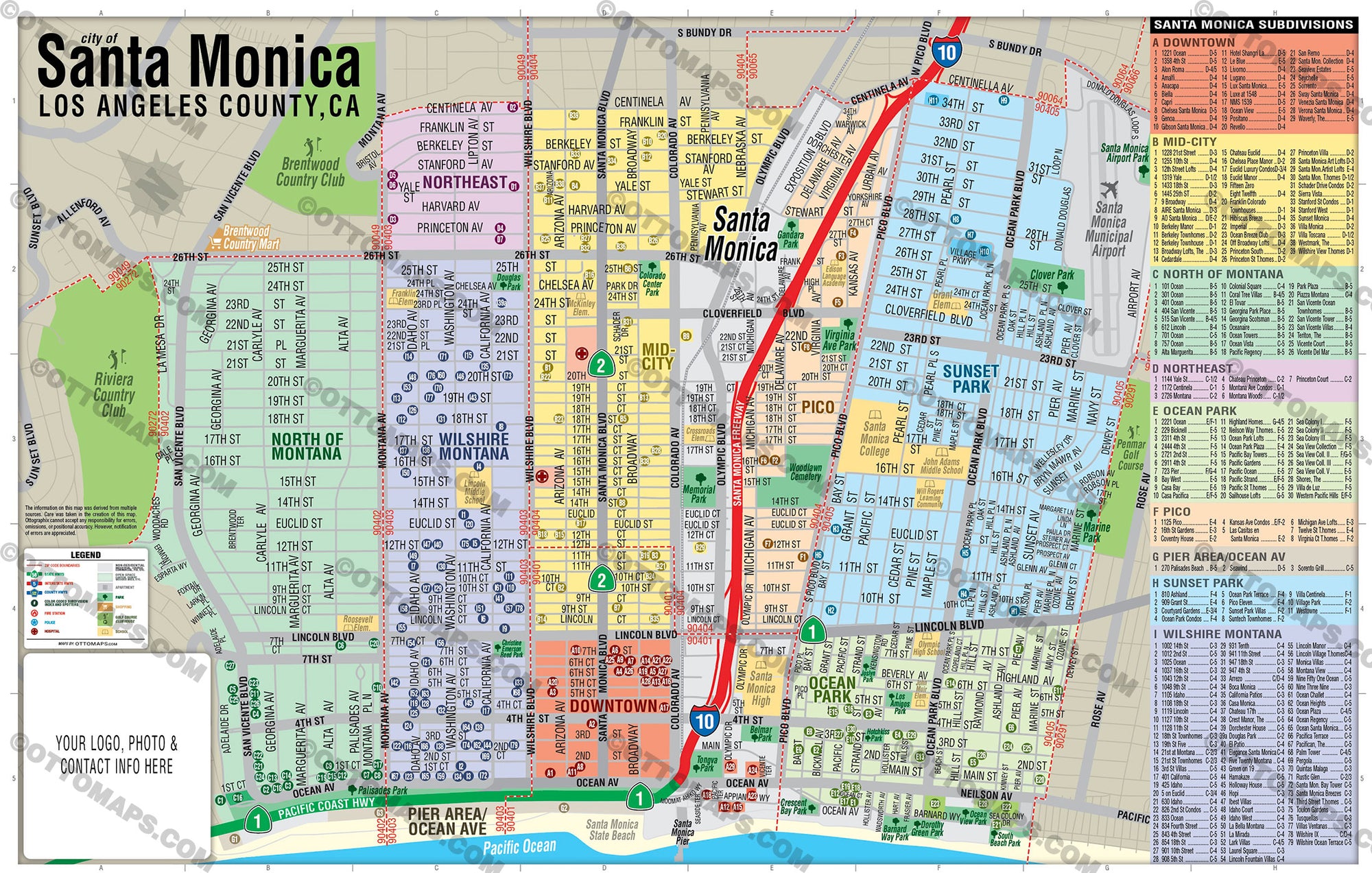 Santa Monica Map, Los Angeles County, CA - FILES - PDF and AI, editabl ...