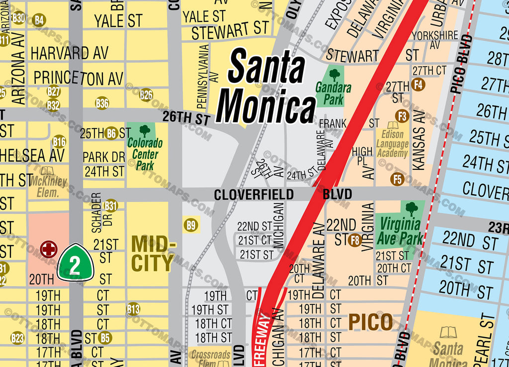 Santa Monica Map, Los Angeles County, CA - FILES - PDF and AI, editabl ...