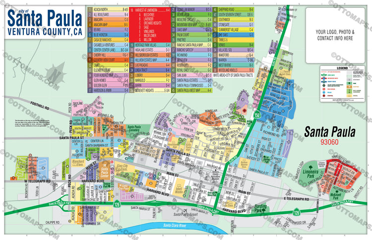 Santa Paula Map, Ventura County, CA - FILES - PDF and AI, editable, ve ...